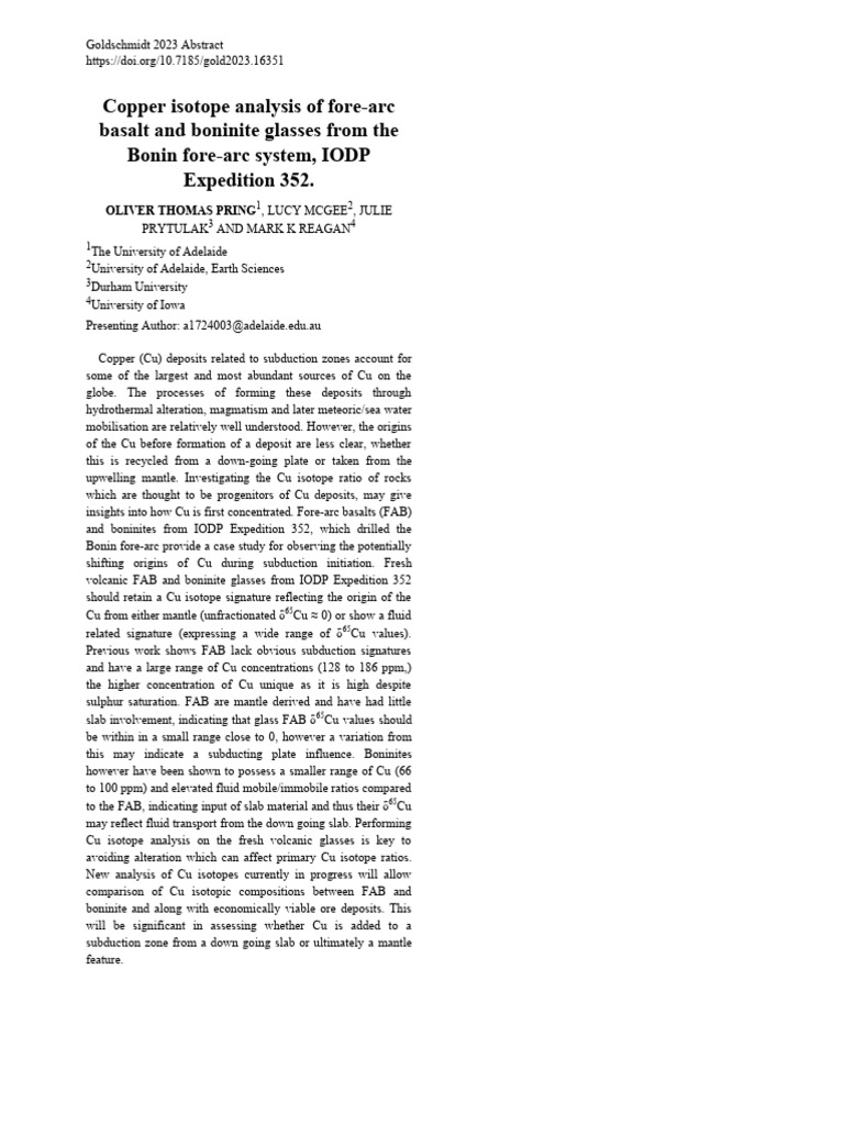 Copper isotope analysis of fore-arc basalt and boninite glasses from ...