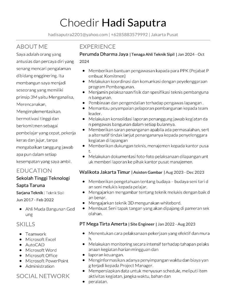 Choedir Hadi Saputra SITE MANAGER Resume | PDF