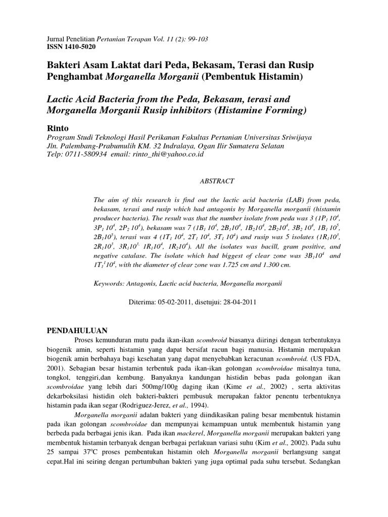 ID Bakteri Asam Laktat Dari Peda Bekasam Te | PDF