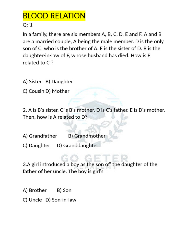 Blood Relation Puzzles and Solutions | PDF