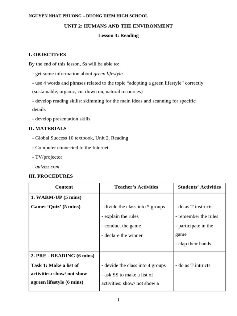 LP Unit 2 - Lesson 3 - Reading - Nhat Phuong | PDF | Cognitive Science | Cognition