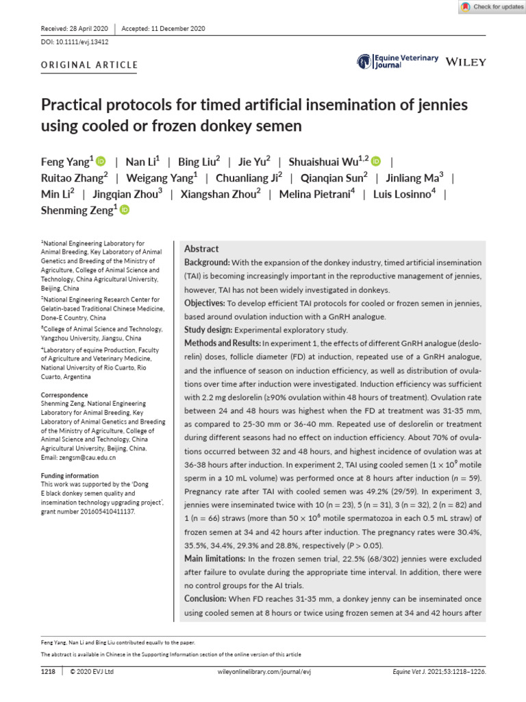 Equine Veterinary Journal - 2020 - Yang - Practical Protocols for Timed Artificial Insemination ...