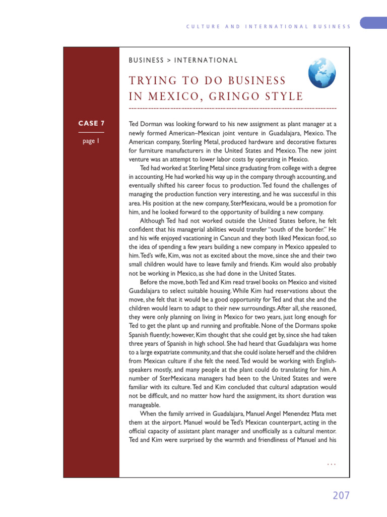 Case Week 3 TRYING TO DO BUSINESS IN MEXICO, GRINGO STYLE | PDF | Piece ...