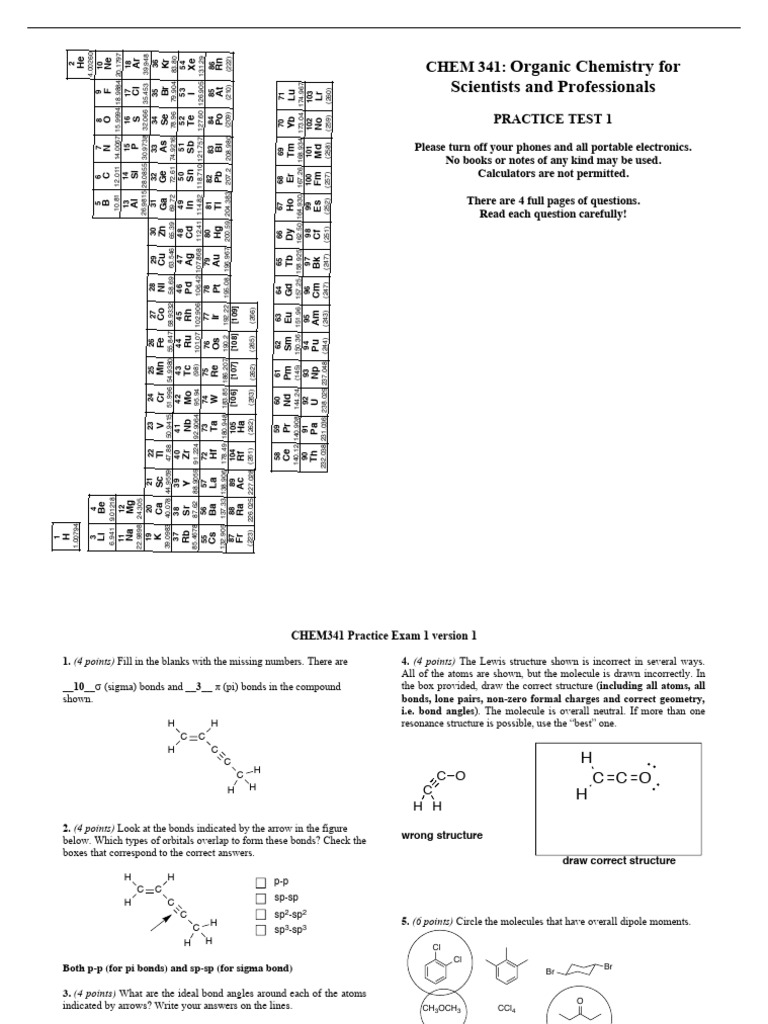 Organic Chem Practice Test | PDF | Chemical Bond | Chemistry