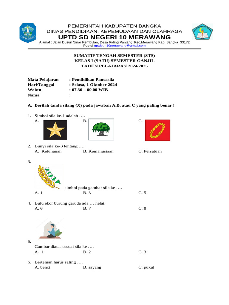Soal PTS Bu Nana PKN 2024 | PDF