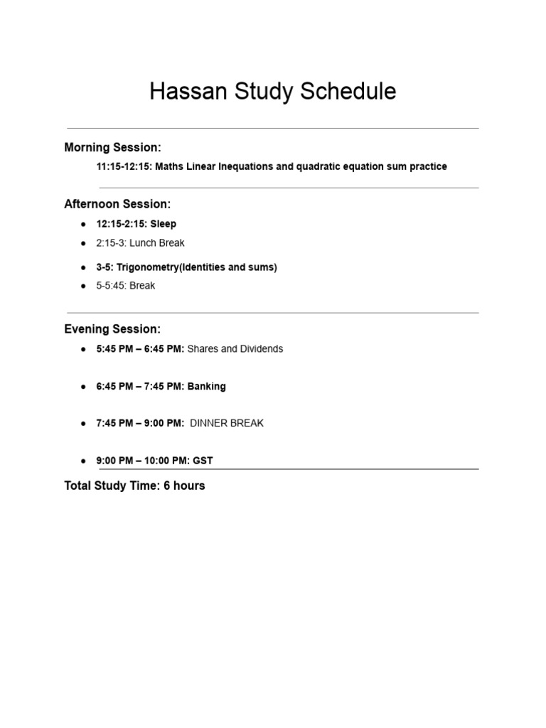 Hassan Study Schedule | PDF