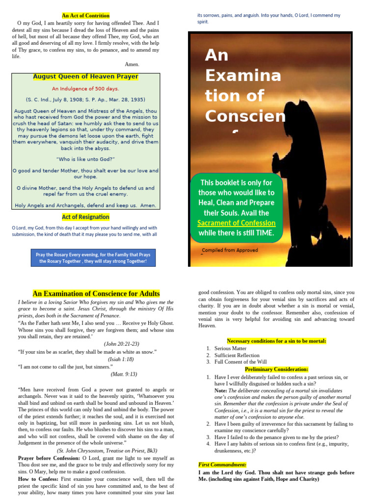 Examination of Conscience Guide | PDF | Penance | Confession (Religion)