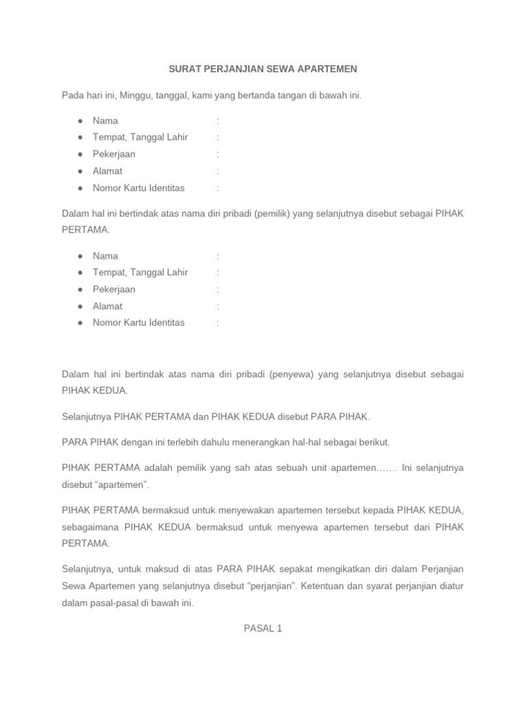 Perjanjian Sewa Apartemen Meikarta Pdf