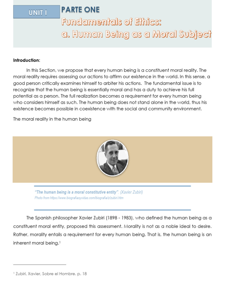 Unit I Pt.1: Human Being As A Moral Subject | PDF | Existence | Morality