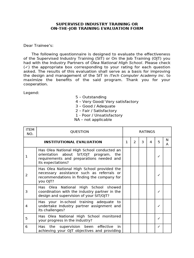 12. SUPERVISED INDUSTRY TRAINING-OJT EVALUATION FORM | PDF
