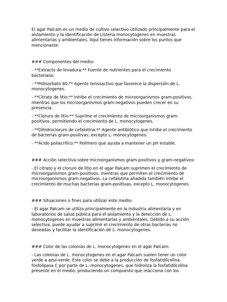 Agar Palcam: Aislamiento de Listeria | PDF