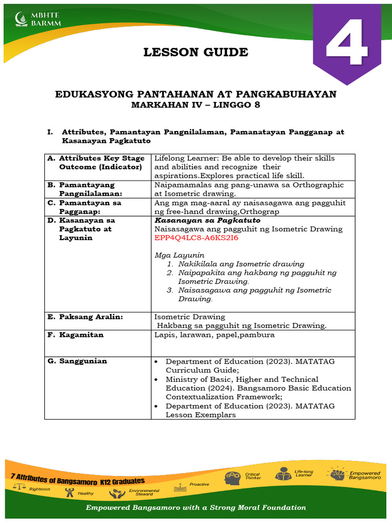 Lesson Guide: Edukasyong Pantahanan at Pangkabuhayan | PDF