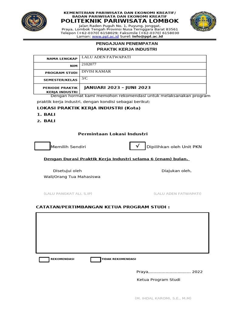 Formulir Pemilihan Lokasi PKN Updated | PDF
