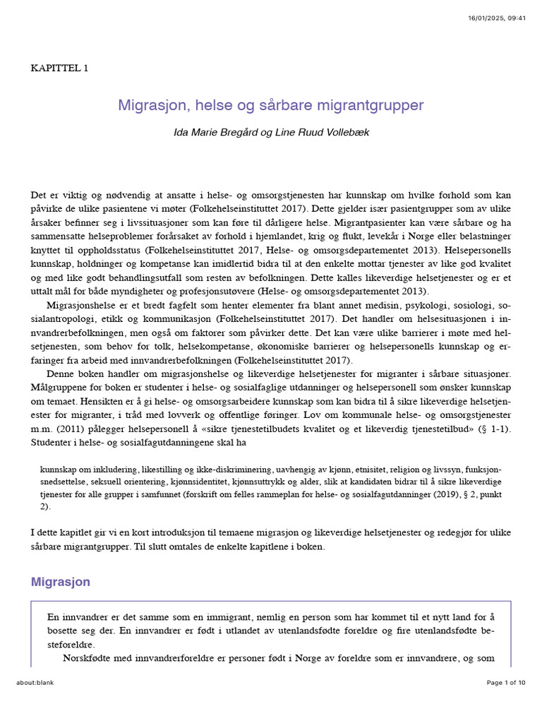 Migrasjon, Helse Og Sårbare Migrantgrupper | PDF
