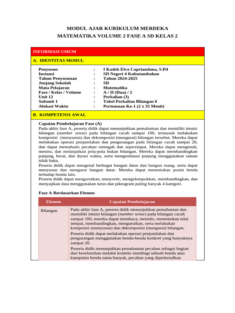 Modul Ajar Mat Kls 2 | PDF