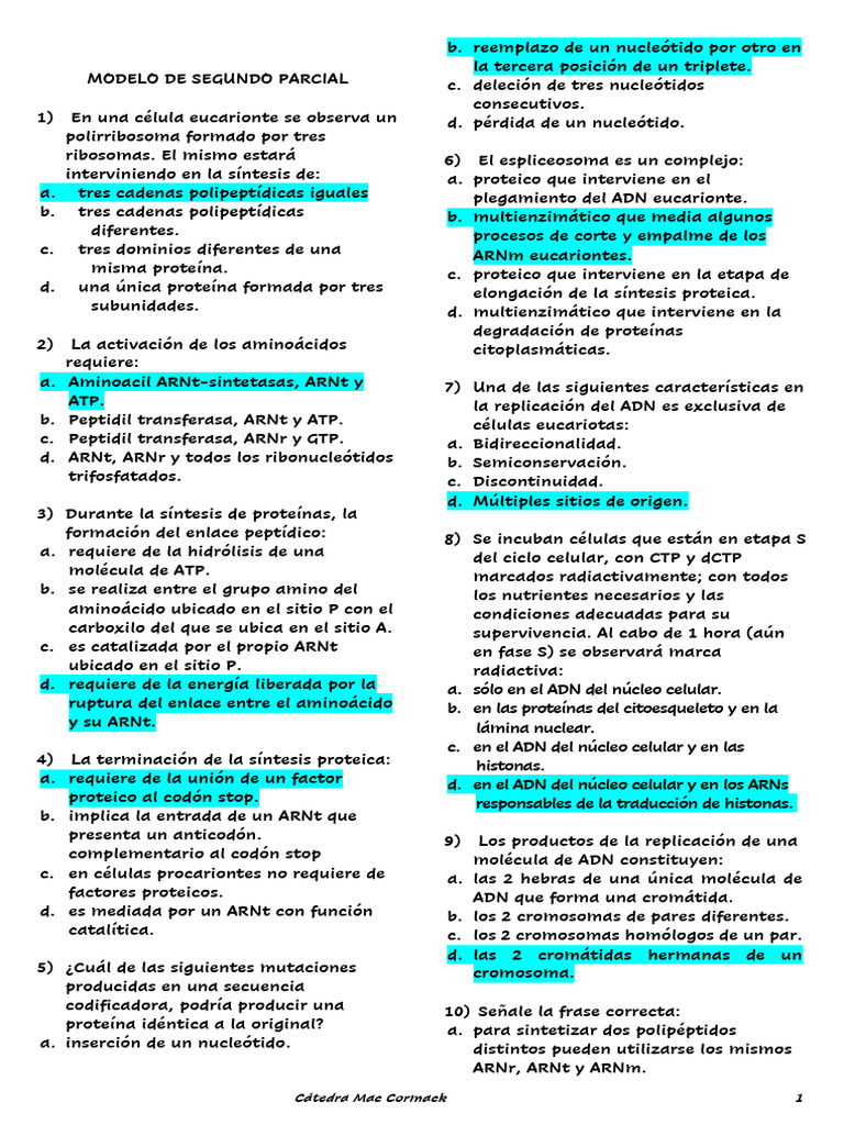 Modelo de Segundo Parcial Resuelto 2023 | PDF | Traducción (biología) | Cromosoma