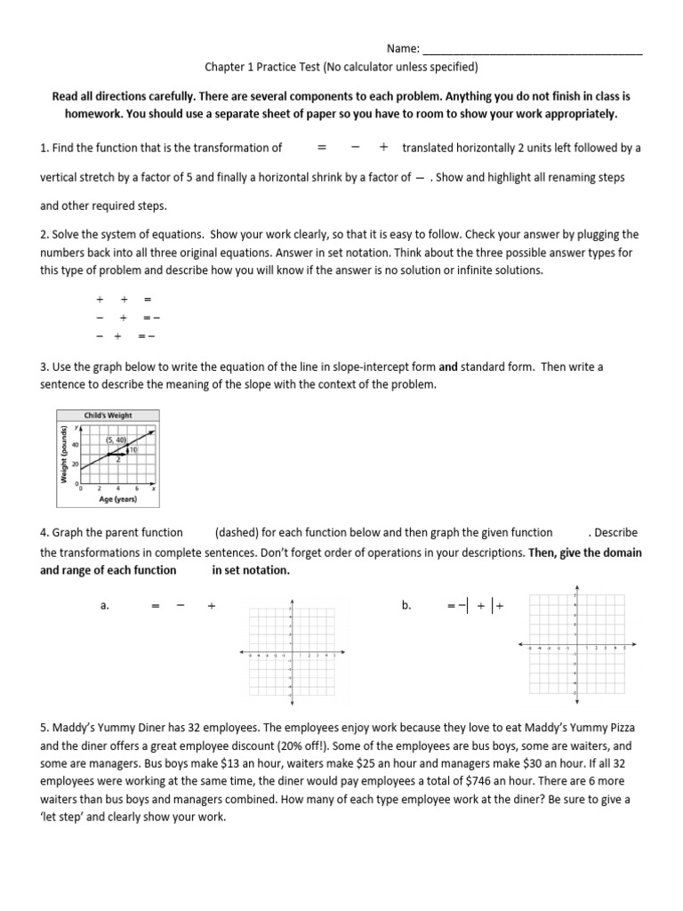 Chapter 1 Practice Test | PDF | Function (Mathematics) | Mathematics