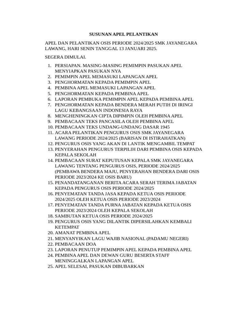 Pelantikan OSIS SMK Jayanegara 2025 | PDF