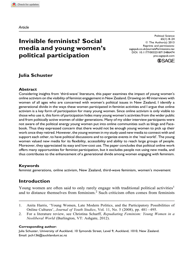 Schuster 2013 Invisible Feminists Social Media and Young Women S ...