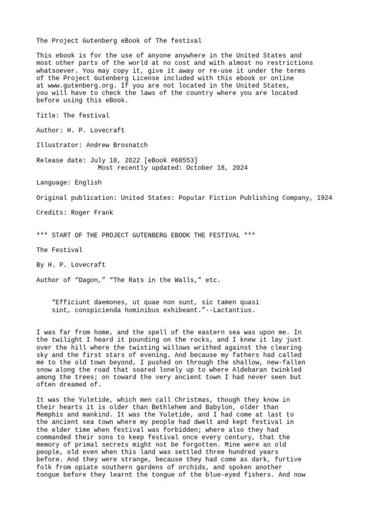 The Festival | PDF | Project Gutenberg | Copyright