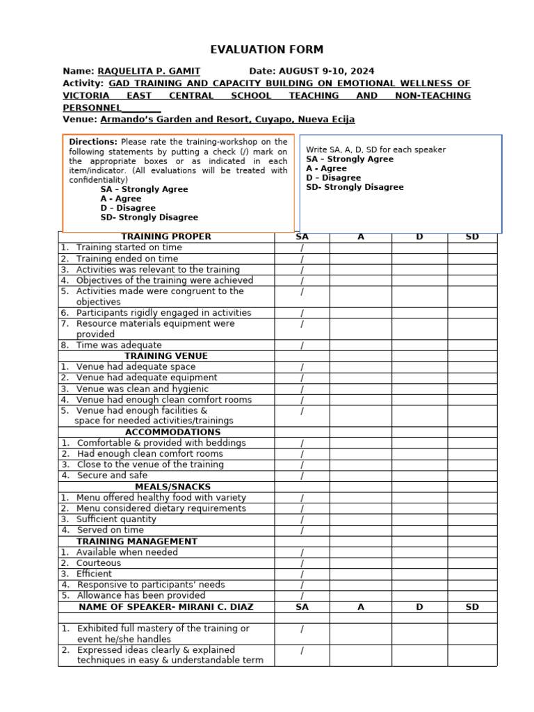 GAD Training Evaluation 2024 | PDF | Psychological Concepts | Psychology