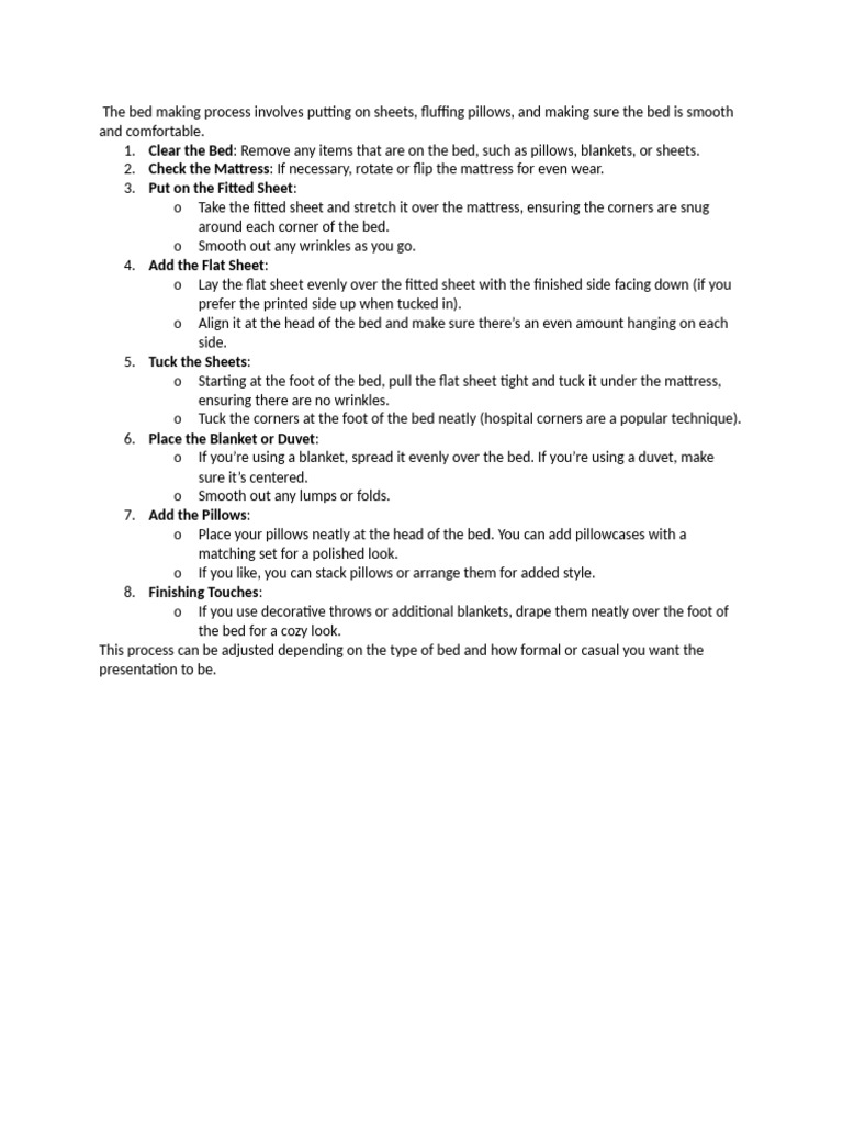 Step-by-Step Bed Making Guide | PDF