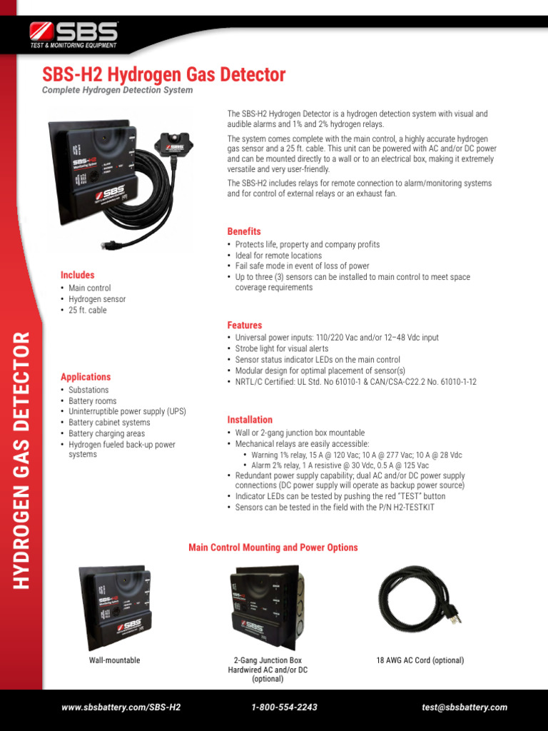 SBS-H2 Hydrogen Gas Detector | PDF | Alternating Current | Relay
