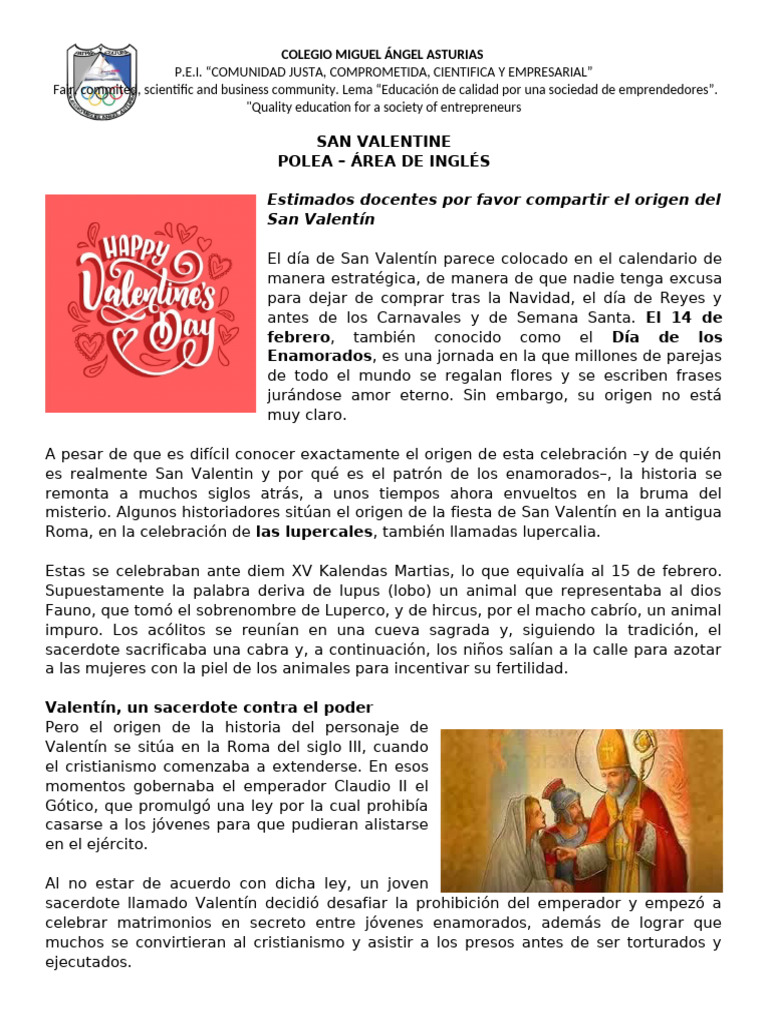 Origen y Celebración de San Valentín | PDF