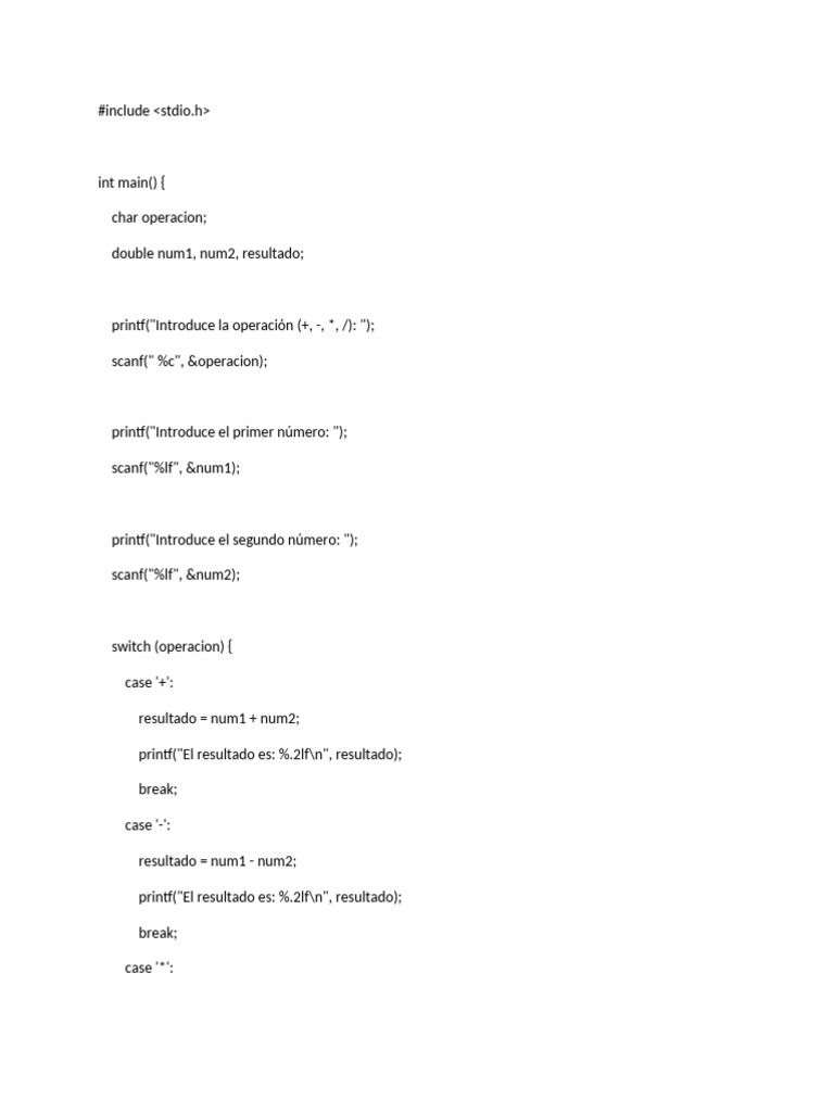 Códigos para Hacer Calculadora - Stdio.-Wps Office | PDF