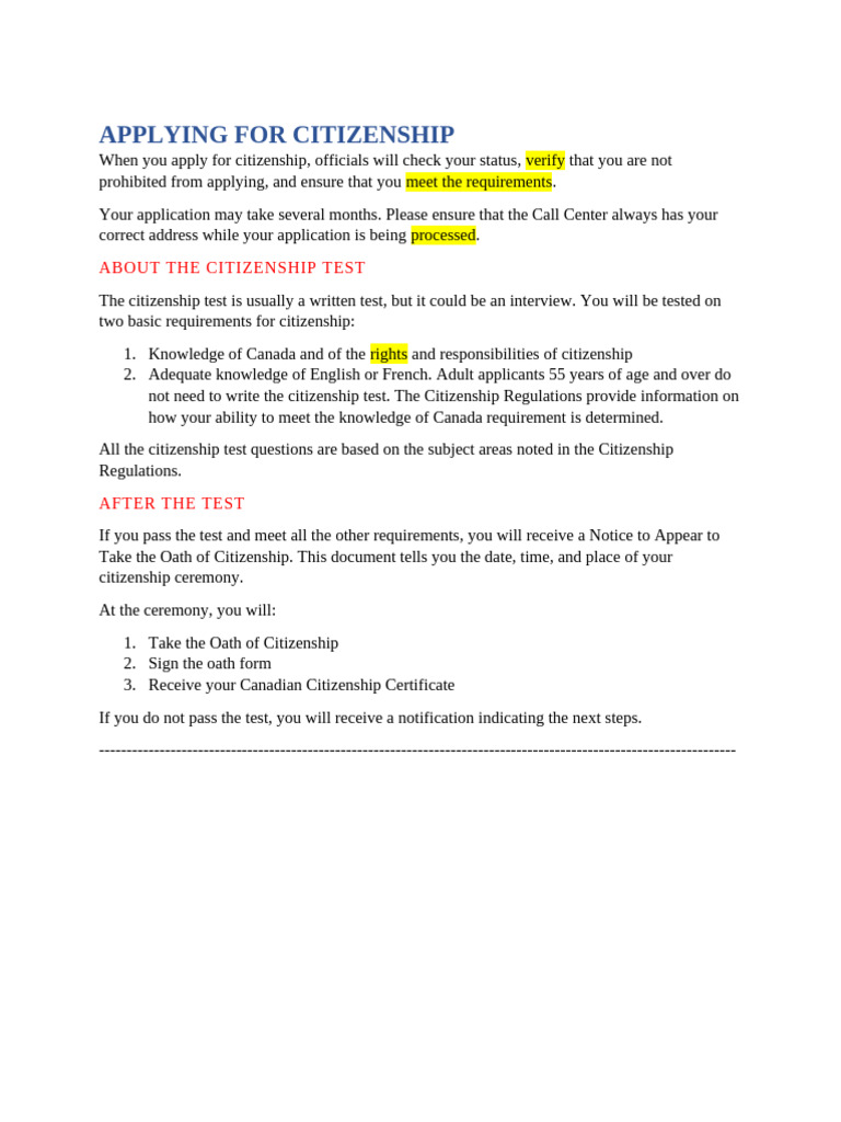 Canadian Citizenship Application Guide | PDF | Citizenship | Government ...