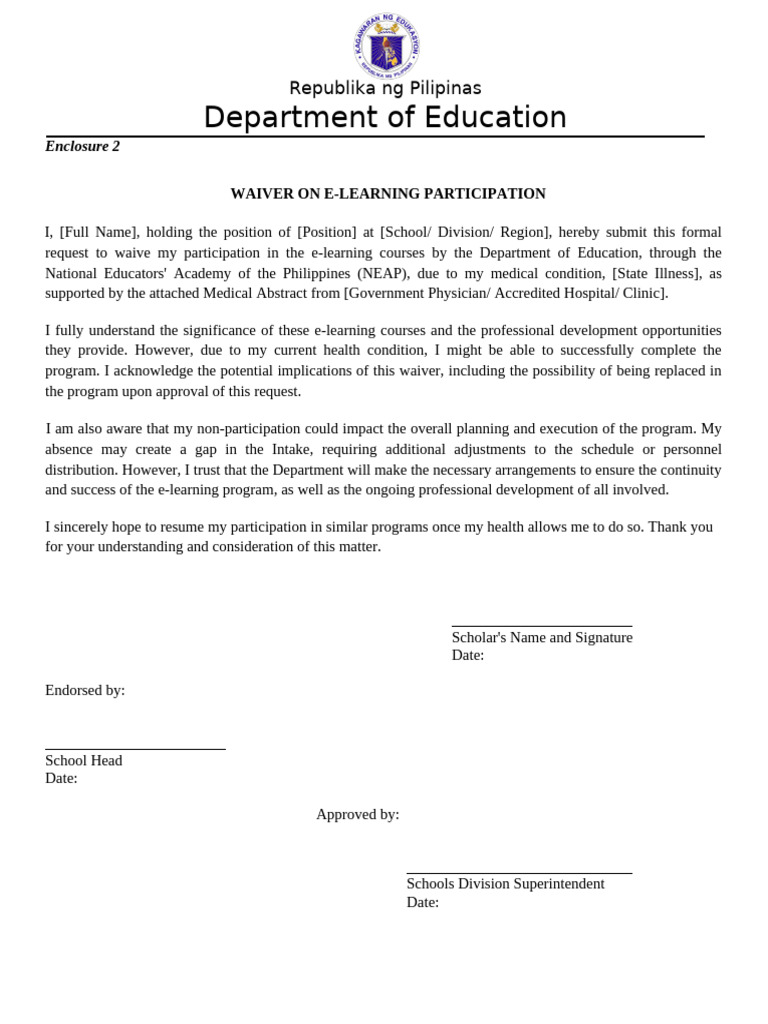 E-Learning Waiver Request Form | PDF