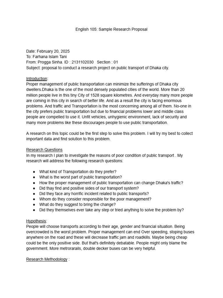 English 105 - Sample Research Proposal | PDF | Methodology
