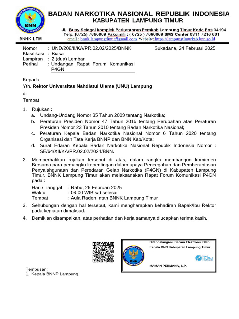 undangan rapat p4gn UNU | PDF