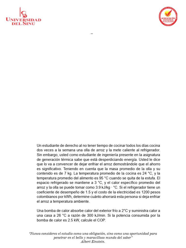 Taller 1 de Generacion Termica - 1909763 | PDF | Bomba de calor | Calor