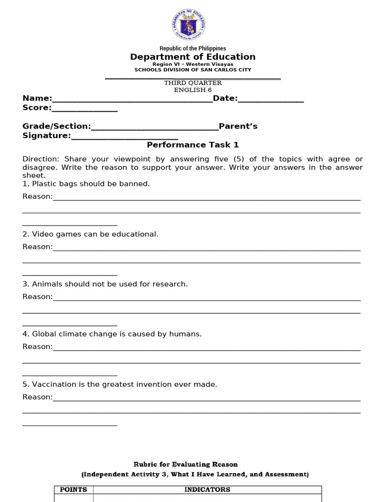 Performance Task in English 6 Q3 | PDF