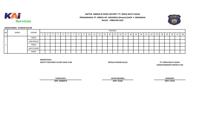Absensi Security All PT Rmu Daop 4 SM 2025 | PDF