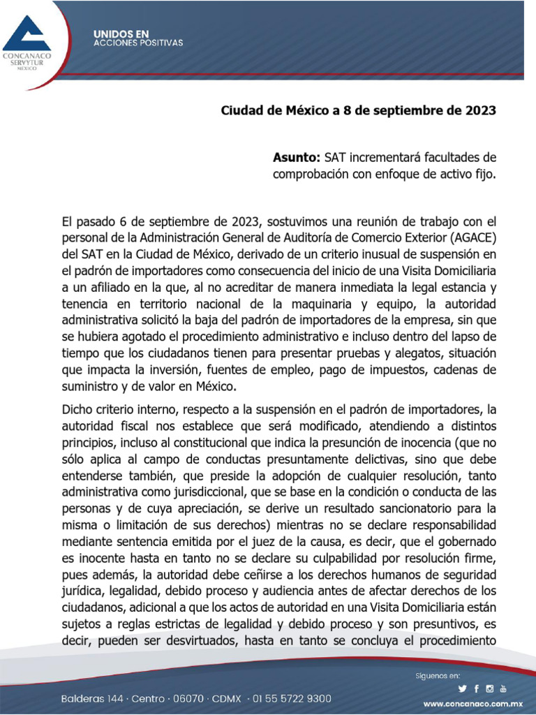 Escrito Reunión AGACE SAT Incrementará Facultades de Comprobación Con ...