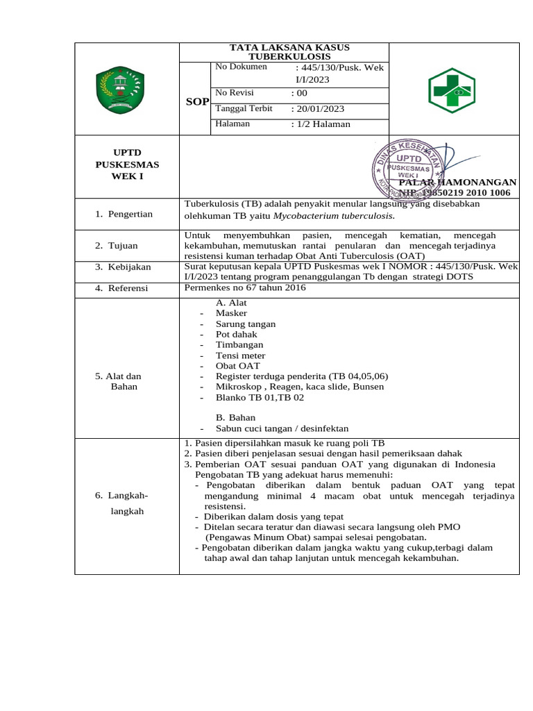 SOP TATA LAKSANA KASUS TUBERKULOSIS | PDF