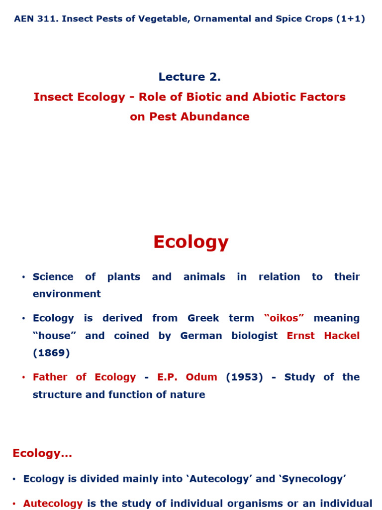 AEN 311 Lec. 2. Insect Ecology | PDF | Predation | Insects
