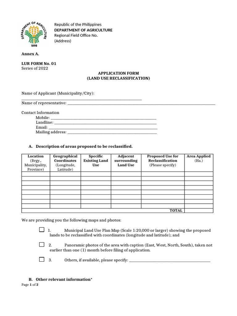 Land Use Reclassification Application Form | PDF | Cartography ...