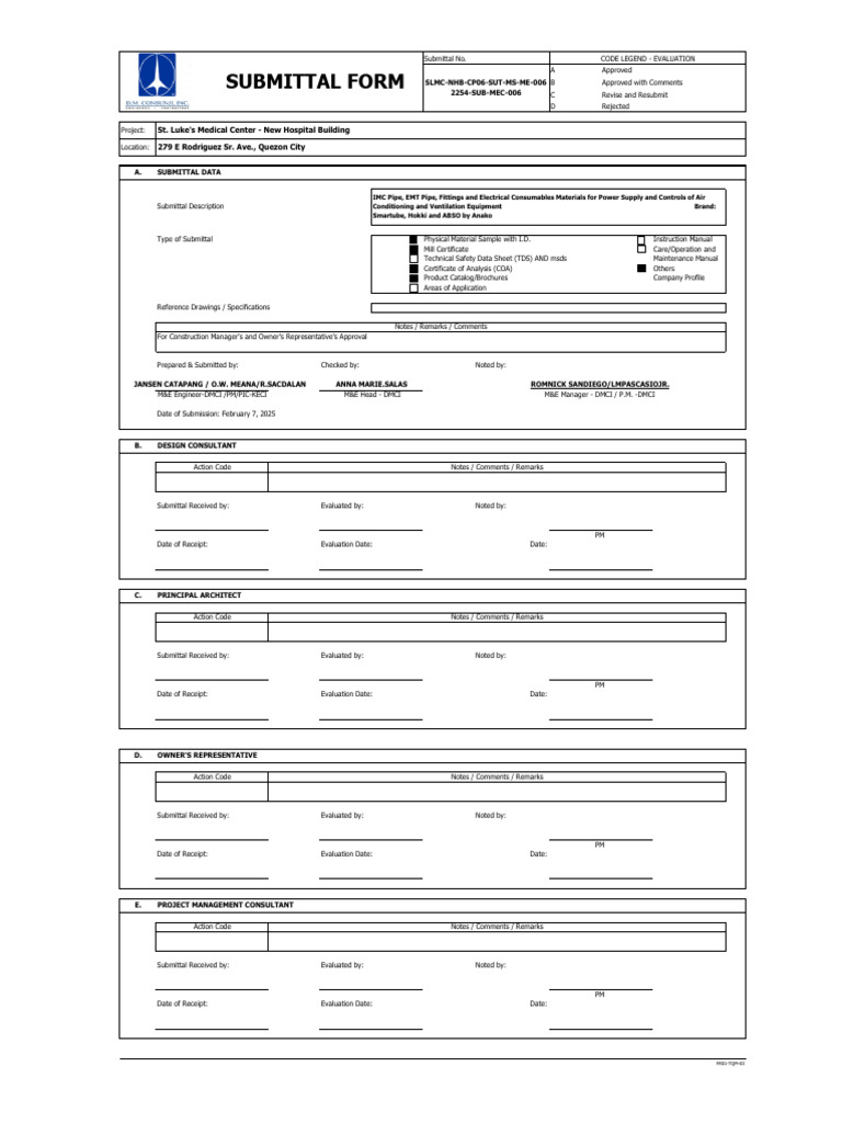 DMCI Form - Material Submittals. | PDF