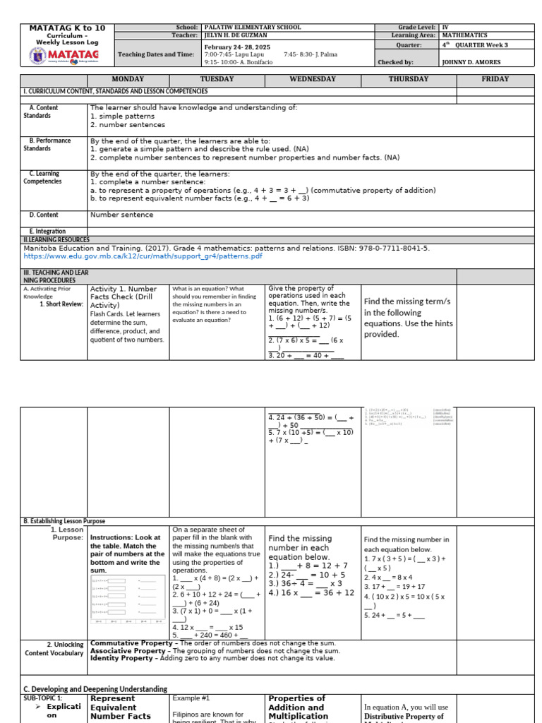 DLL - Mathematics 4 - Q4 W3 | PDF | Cognition | Learning