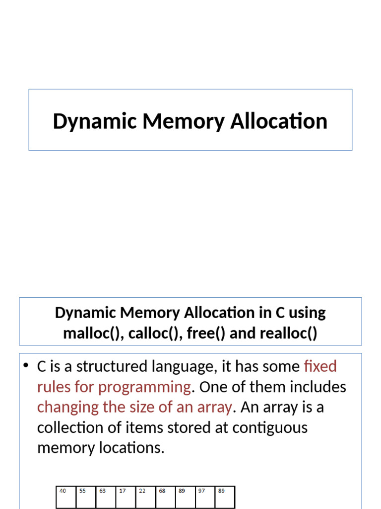C Dynamic Memory Allocation Guide | PDF | Pointer (Computer Programming ...