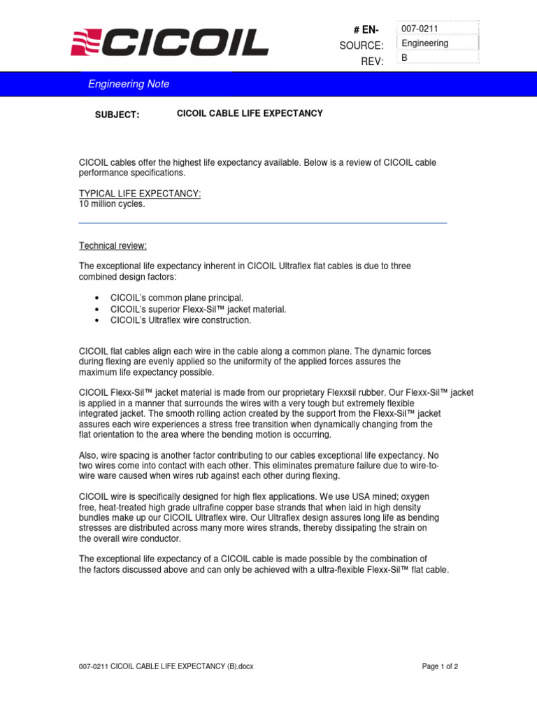 Cicl Cable Life Expectancy | PDF | Wire | Mechanical Engineering