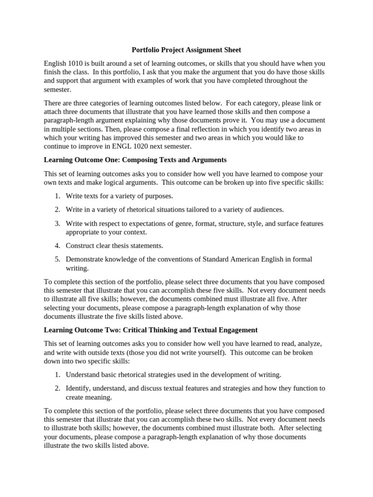 ENGL 1010 Revised Portfolio Assignment Sheet | PDF | Argument | Learning