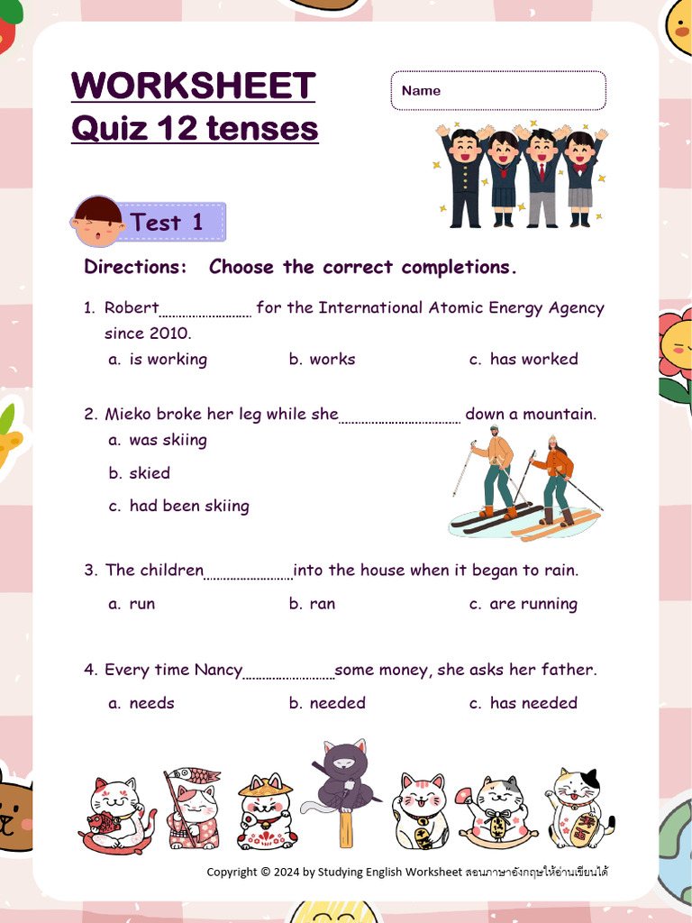 Quiz 12 tenses + เฉลย | PDF