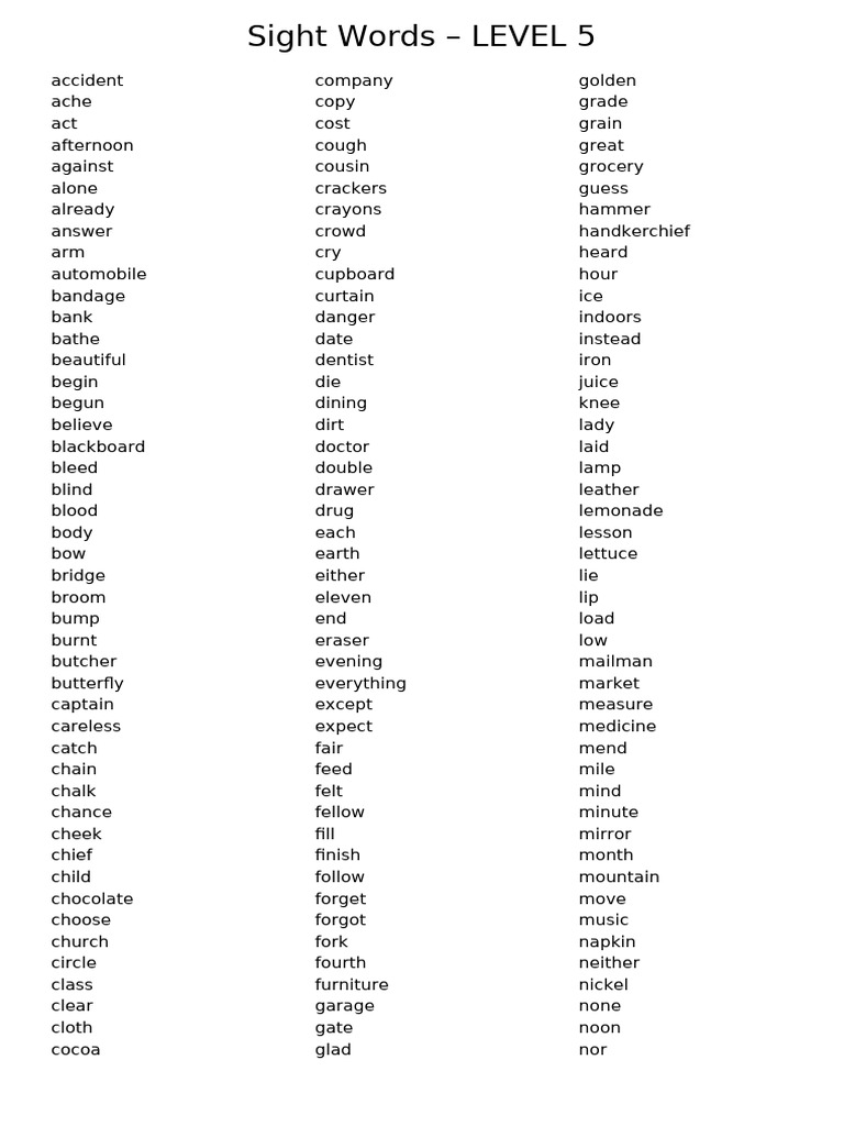 Sight Words 5TH Grade | PDF