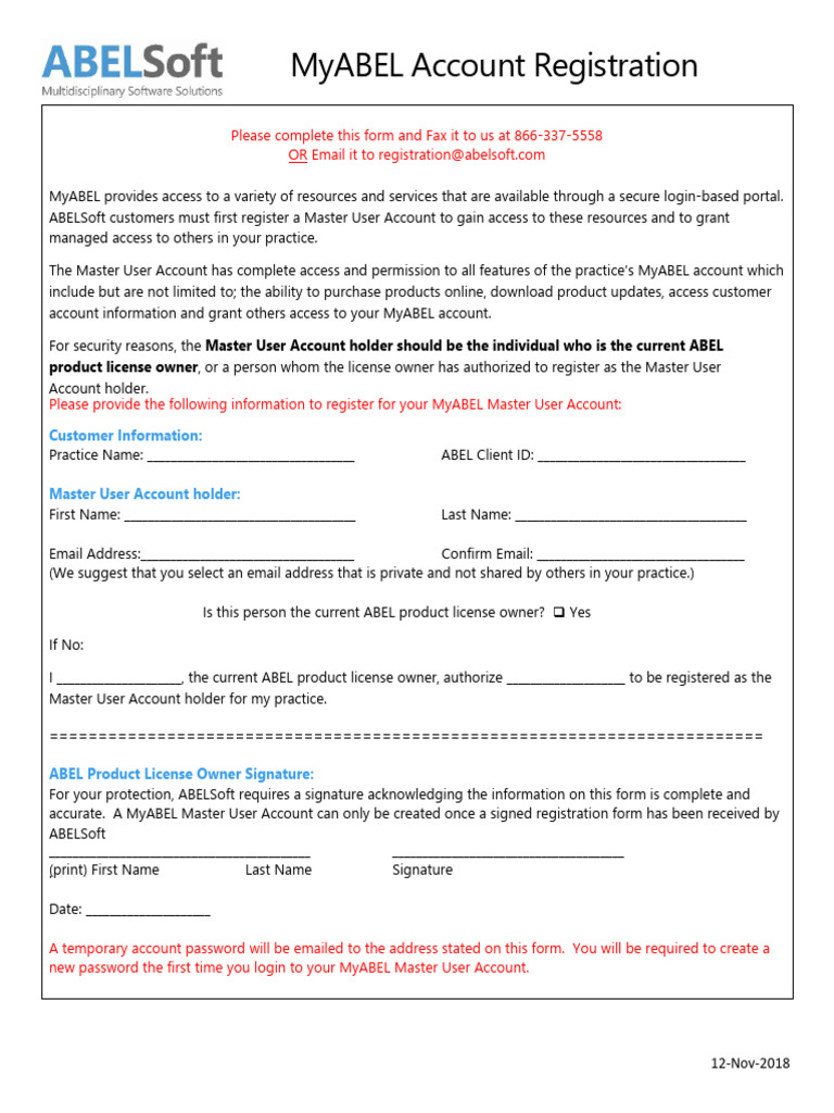 MyABEL-Master Account Registration Form | PDF | User (Computing) | Password