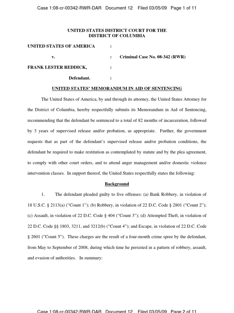 USA Sentencing Memo for Reddick | PDF | United States Federal ...