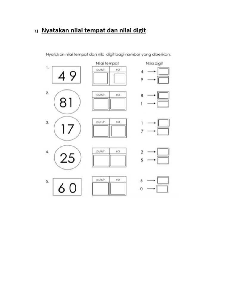 Nilai Tempat, Nilai Digit Dan Tempat Kosong | PDF